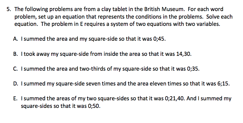 Solved 5. The following problems are from a clay tablet in | Chegg.com