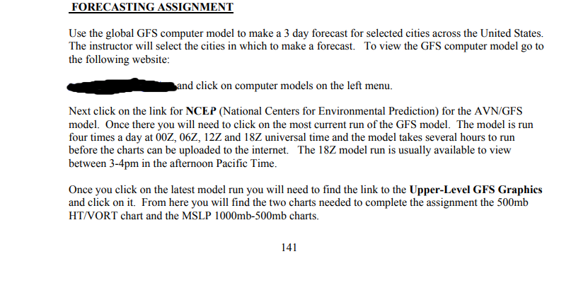 Use the global GFS computer model to make a 3 day | Chegg.com