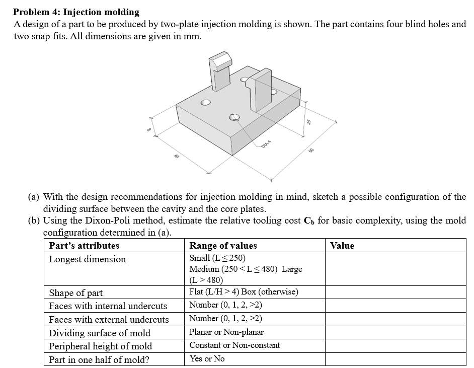 Solved Problem 4: Injection moldingA design of ﻿a part to be | Chegg.com
