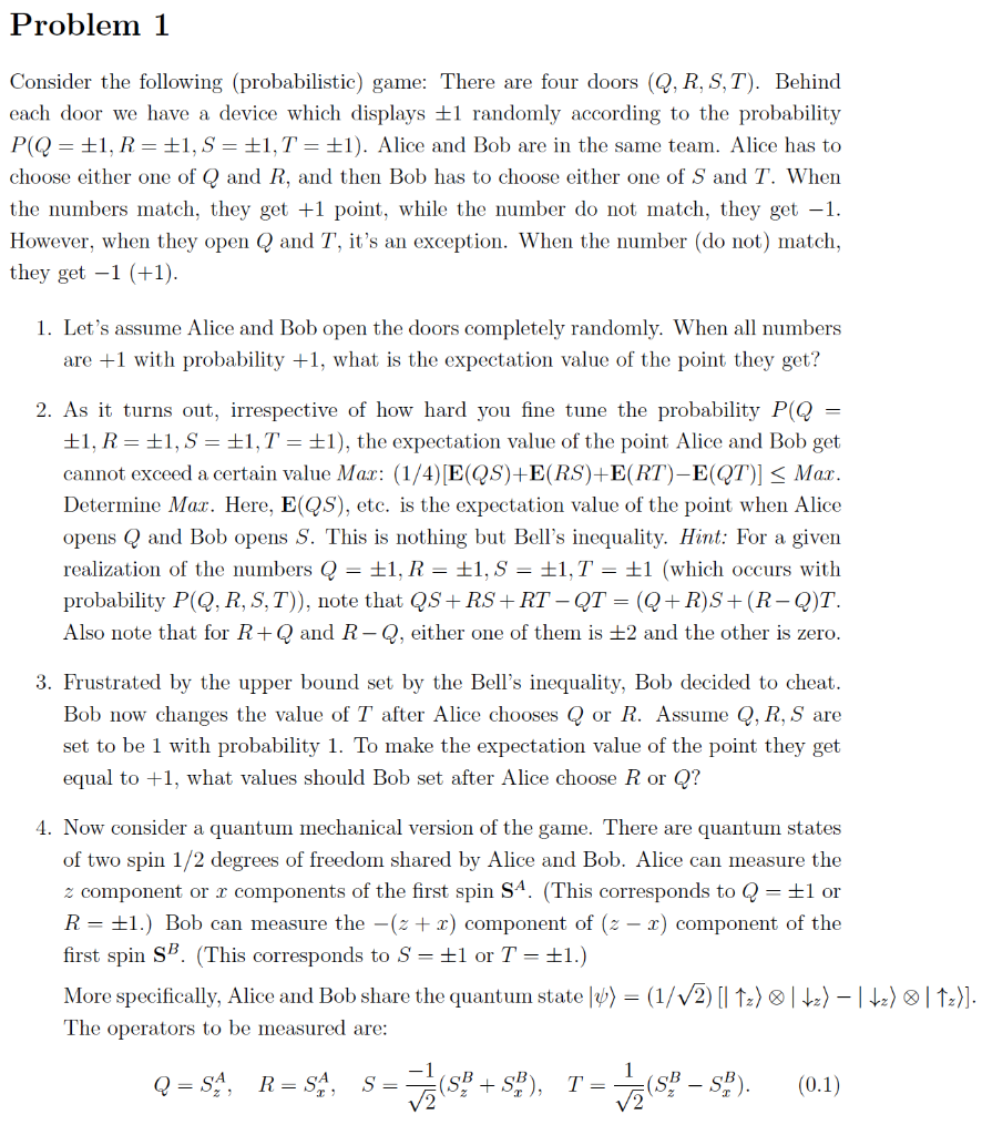 Solved Problem 1 Consider the following (probabilistic) | Chegg.com