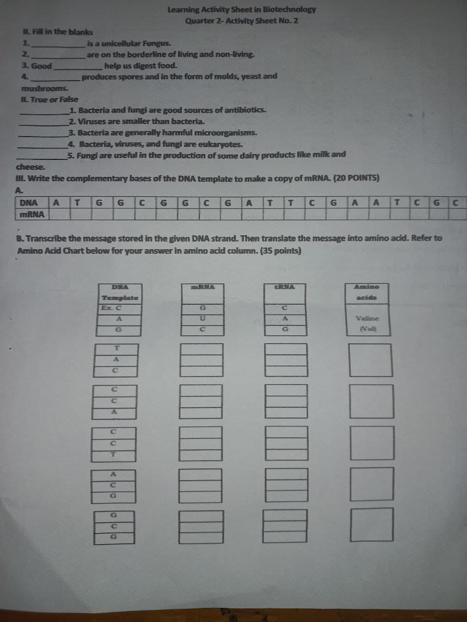Solved Learning Activity Sheet in Biotechnology Quarter 2- | Chegg.com