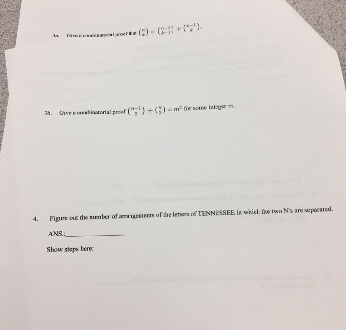 Solved Give a combinatorial proof that (n k) = (n - 1 k - | Chegg.com