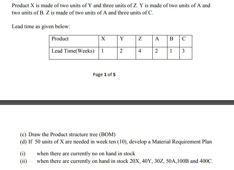 Solved Product X is made of two units ofY and three units of | Chegg.com