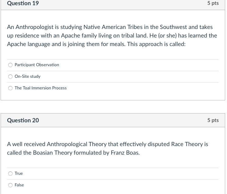 Solved Question 17 5 pts In Cultural Anthropology, an | Chegg.com