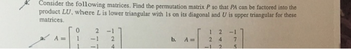 Solved Consider the following matrices. Find the permutation | Chegg.com