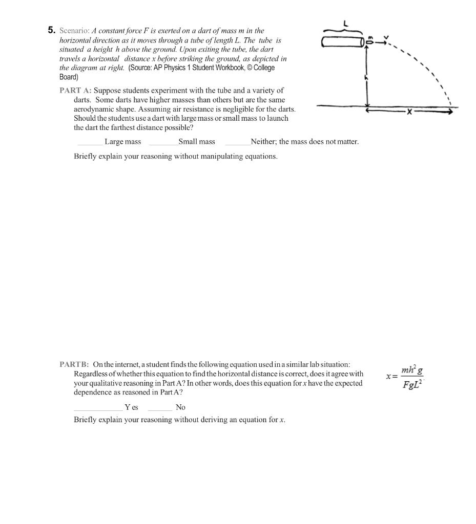Solved 5. Scenario: A constant force F is exerted on a dart | Chegg.com