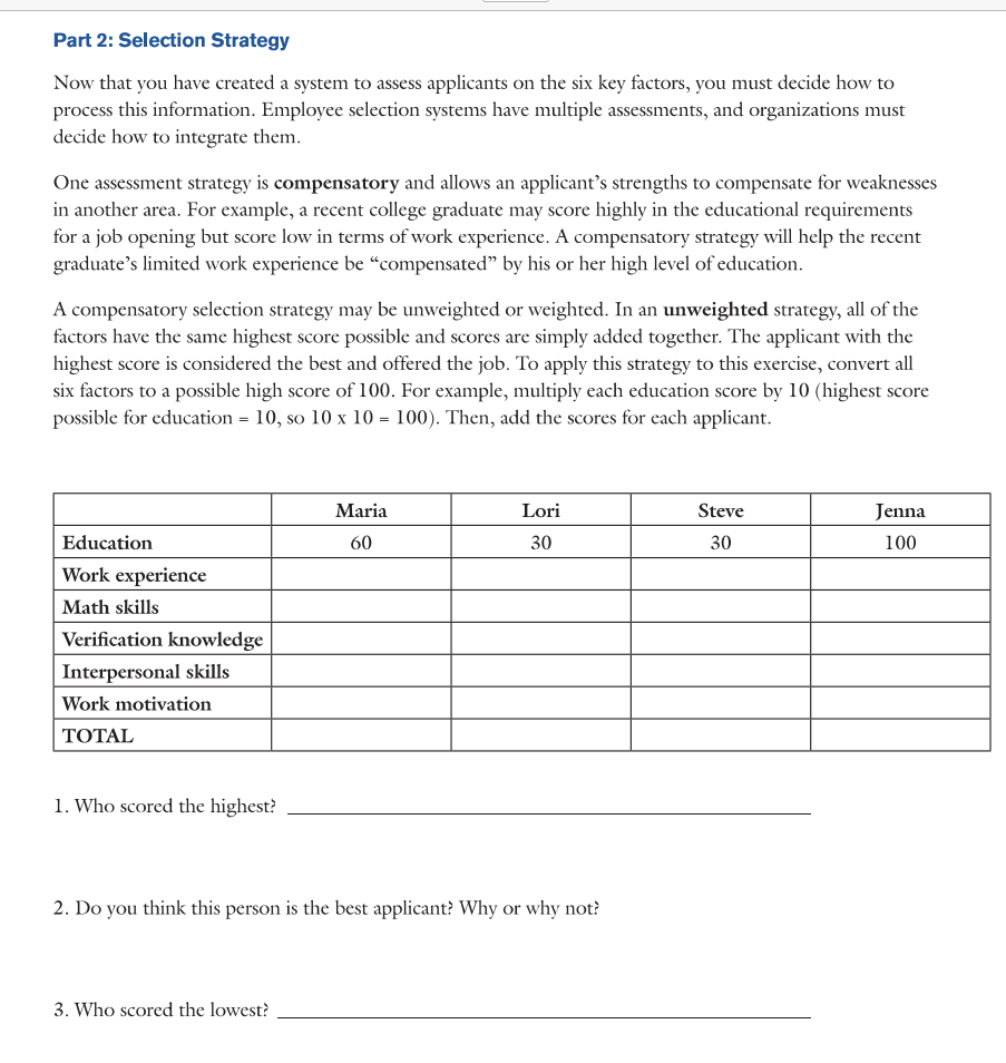 Solved Selection Strategy Slide A Recreate Table And Insert 