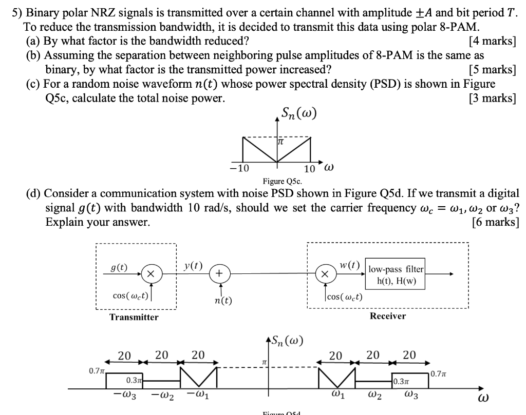 Solved 5 Binary Polar Nrz Signals Is Transmitted Over A 
