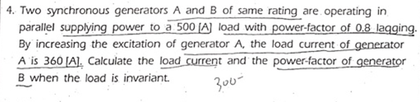 Solved 4. Two synchronous generators A and B of same rating | Chegg.com