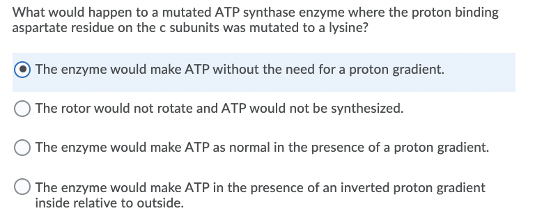 Solved What would happen to a mutated ATP synthase enzyme | Chegg.com