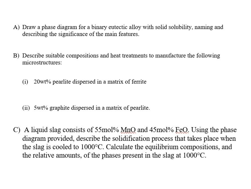 Solved A) Draw a phase diagram for a binary eutectic alloy | Chegg.com