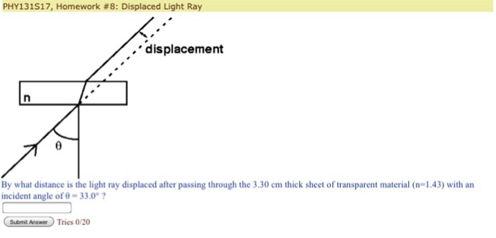 Solved Displaced Light Ray By what distance is the light | Chegg.com