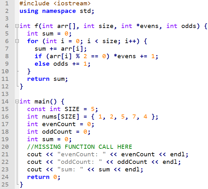 Solved Consider the following code: (1)Line 20 is missing a | Chegg.com