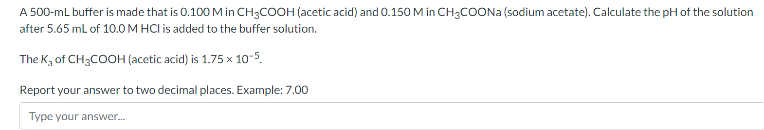Solved A 500-mL buffer is made that is 0.100M in CH3COOH | Chegg.com
