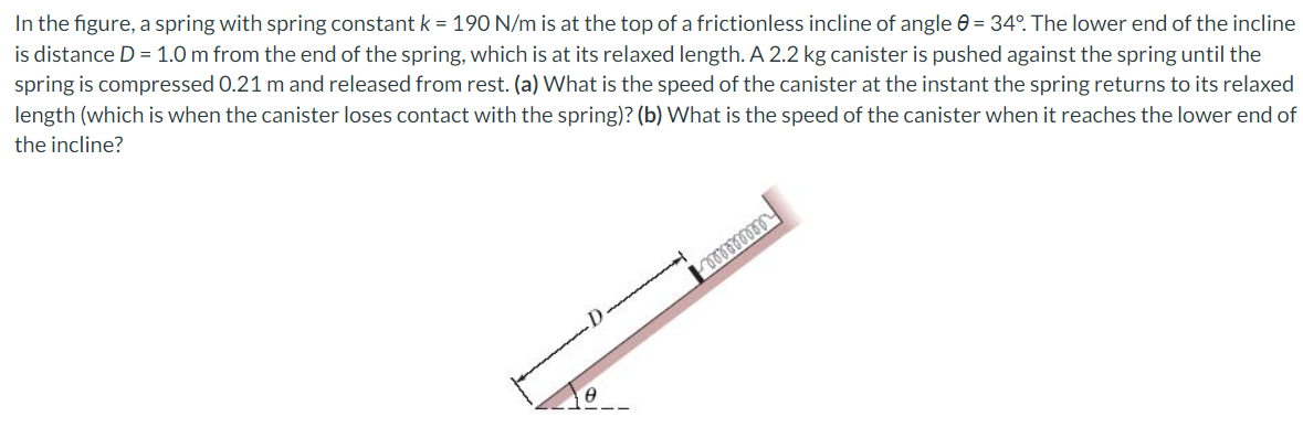 Solved In the figure, a spring with spring constant k=190 | Chegg.com