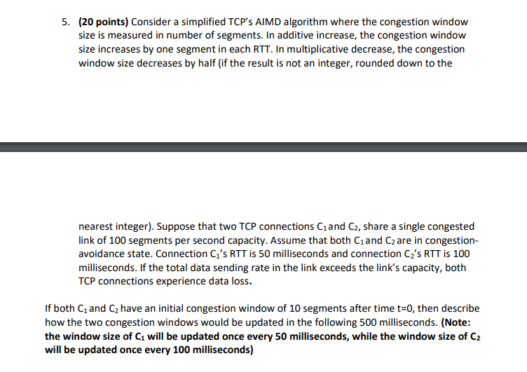 Solved 5. (20 points) Consider a simplified TCP's AIMD | Chegg.com