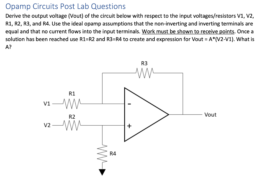 Solved Opamp Circuits Post Lab Questions Derive the output | Chegg.com