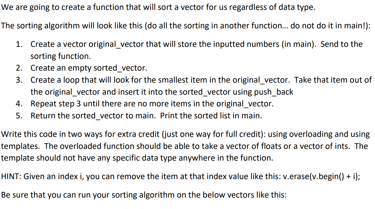 Solved We are going to create a function that will sort a | Chegg.com