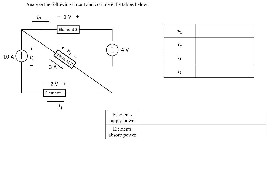 Solved + V1 - Analyze the following circuit and complete the | Chegg.com