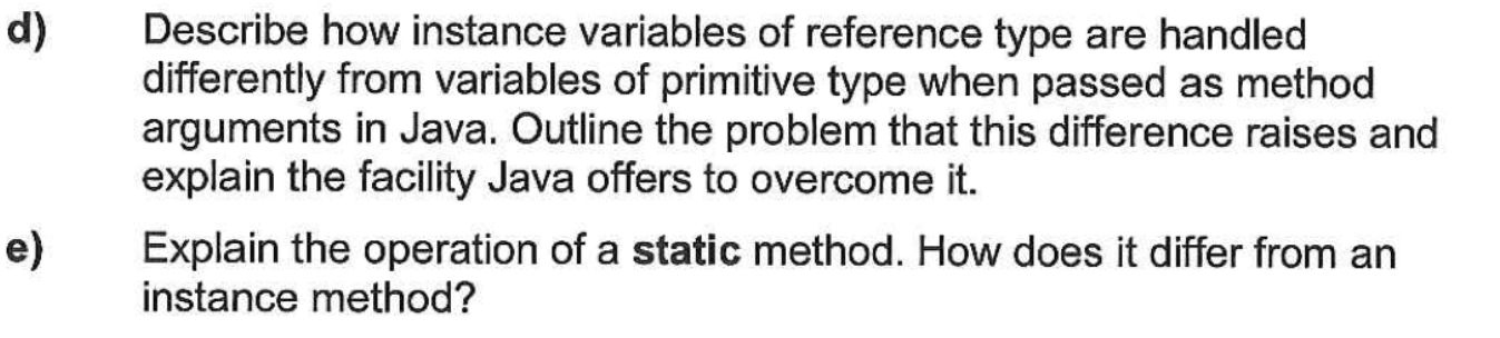 Solved d) Describe how instance variables of reference type | Chegg.com