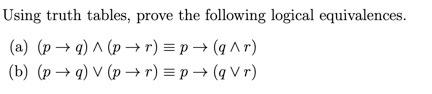 Solved Using truth tables, prove the following logical | Chegg.com
