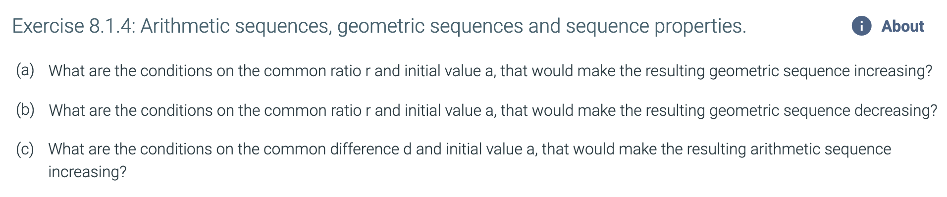 Solved Exercise 8.1.4: Arithmetic sequences, geometric | Chegg.com