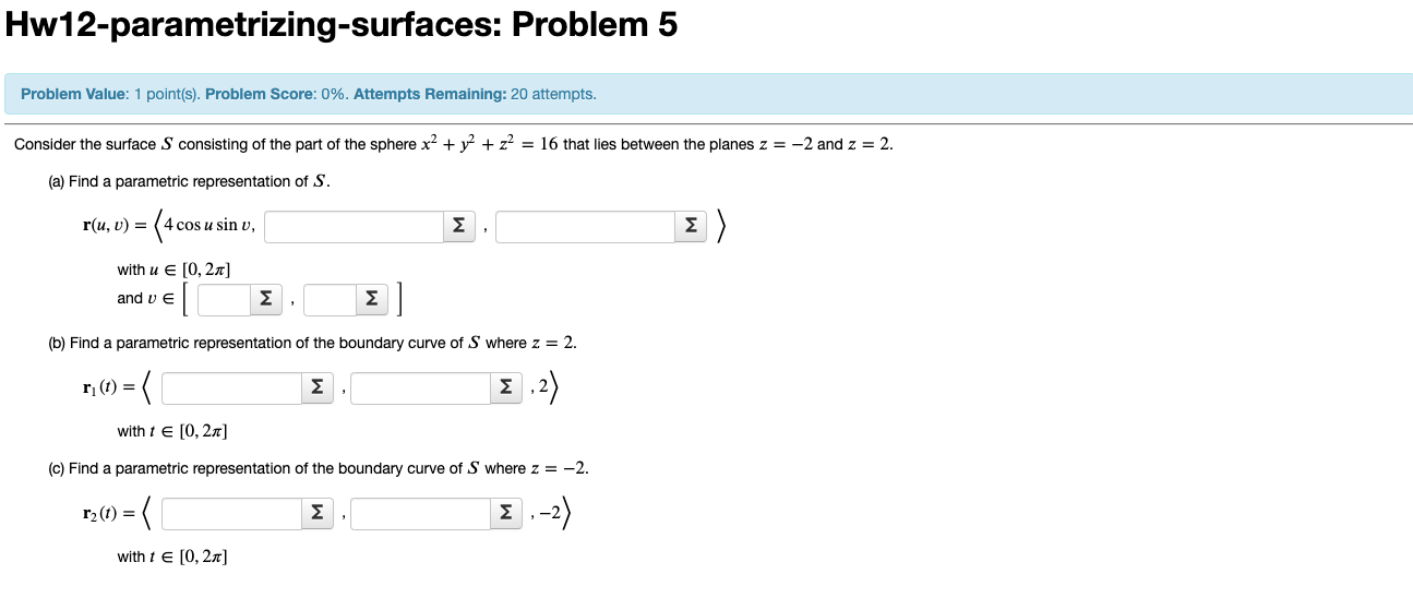 Solved Hw12-parametrizing-surfaces: Problem 5 Problem Value: | Chegg.com