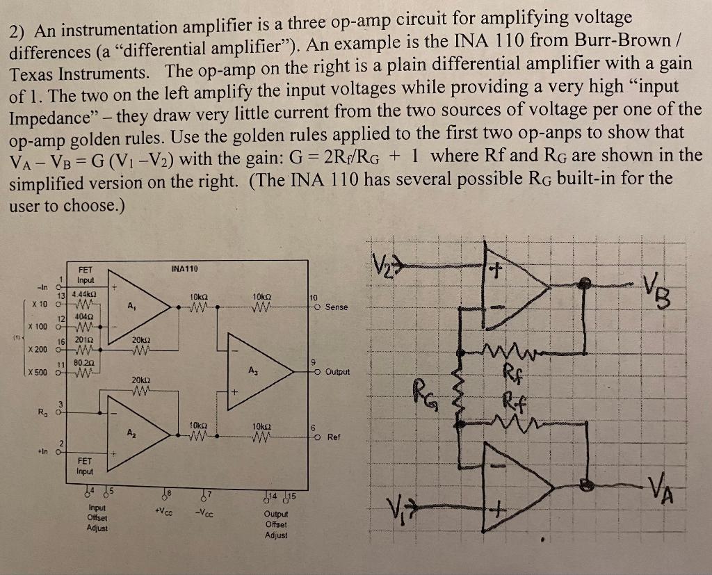 Solved a 2) An instrumentation amplifier is a three op-amp | Chegg.com