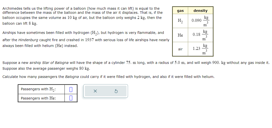 Solved Archimedes tells us the lifting power of a balloon | Chegg.com