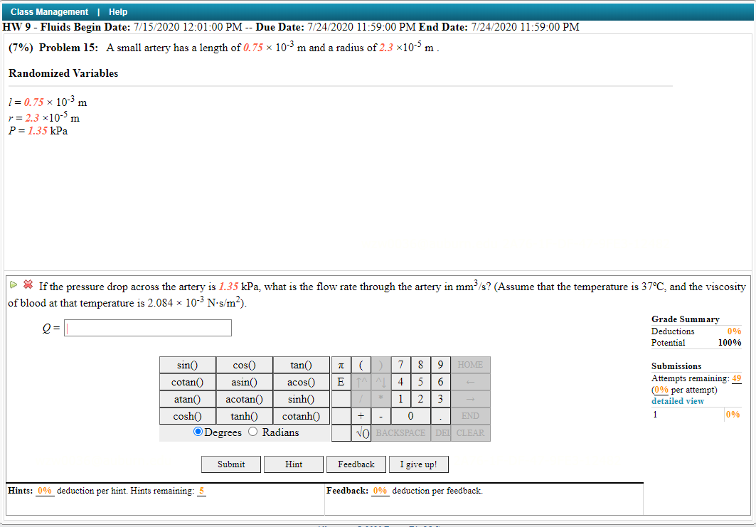 Solved Class Management | Help HW 9 - Fluids Begin Date: | Chegg.com