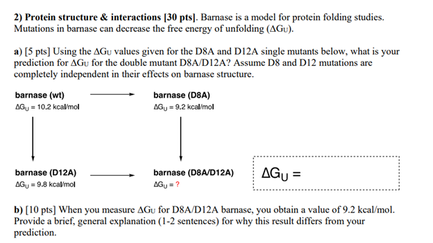 Solved 2) Protein structure & interactions [30pts]. Barnase | Chegg.com