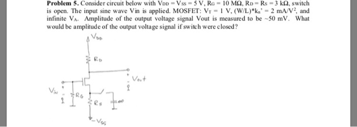Solved Problem 5. Consider circuit below with VDD = Vss = 5 | Chegg.com
