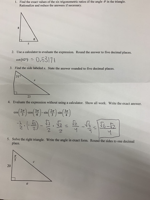 Solved 1 Find The Exact Values Of The Six Trigonometric Chegg