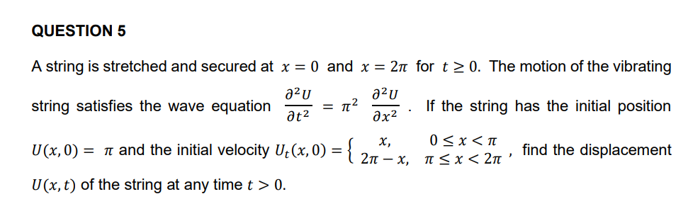 Solved A string is stretched and secured at x=0 and x=2π for | Chegg.com