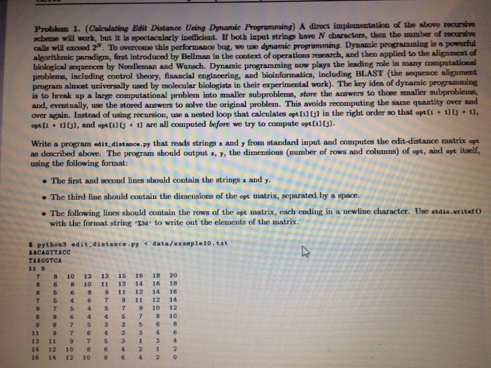 Solved Problem 1. (Calculating Edit Distance Using Dnamic | Chegg.com