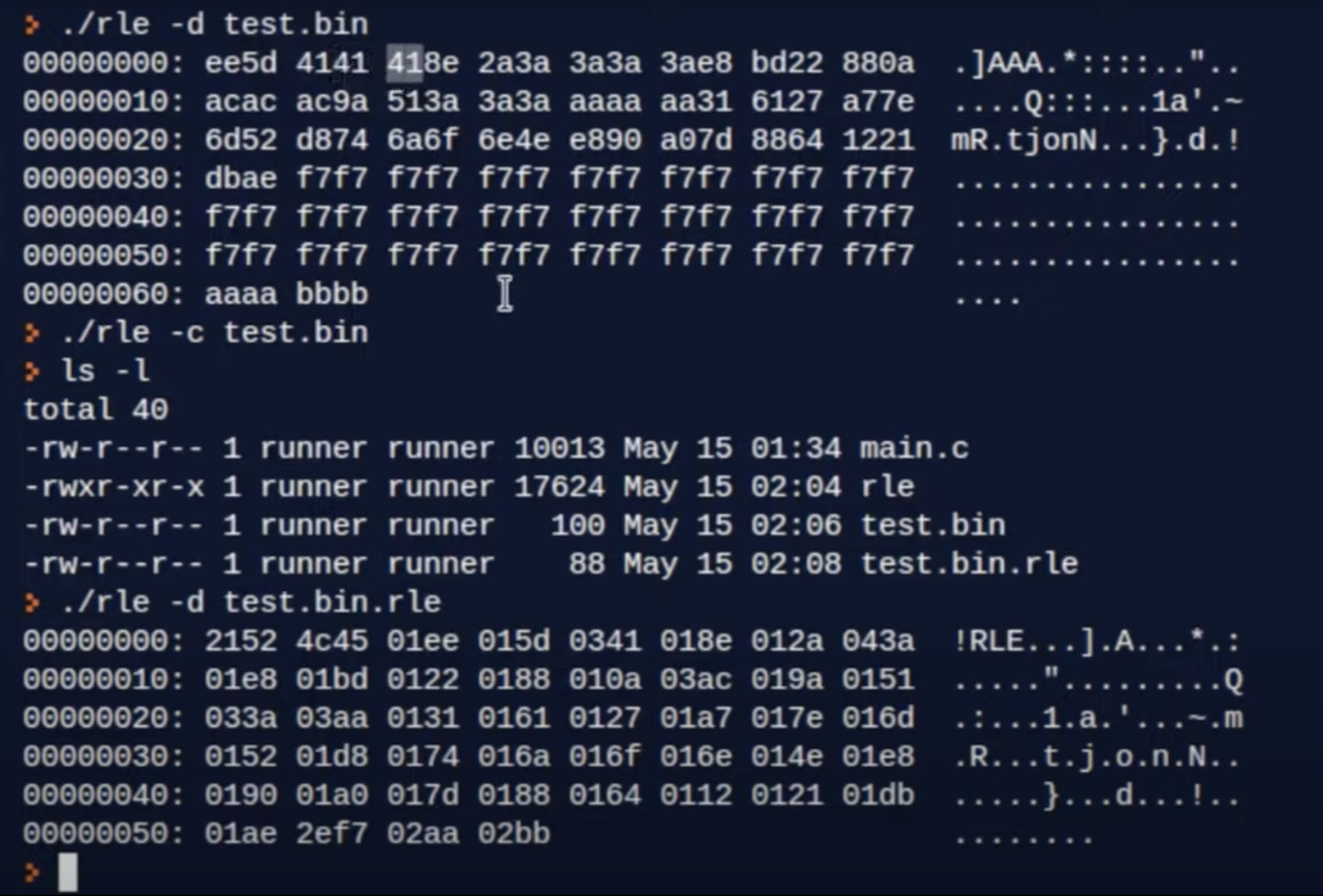 Solved 4. Type gcc -o rle main.c into the terminal on the | Chegg.com