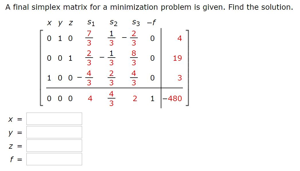 Solved A final simplex matrix for a minimization problem is | Chegg.com