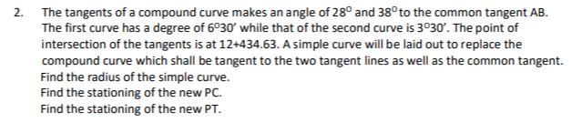 The tangents of a compound curve makes an angle of | Chegg.com