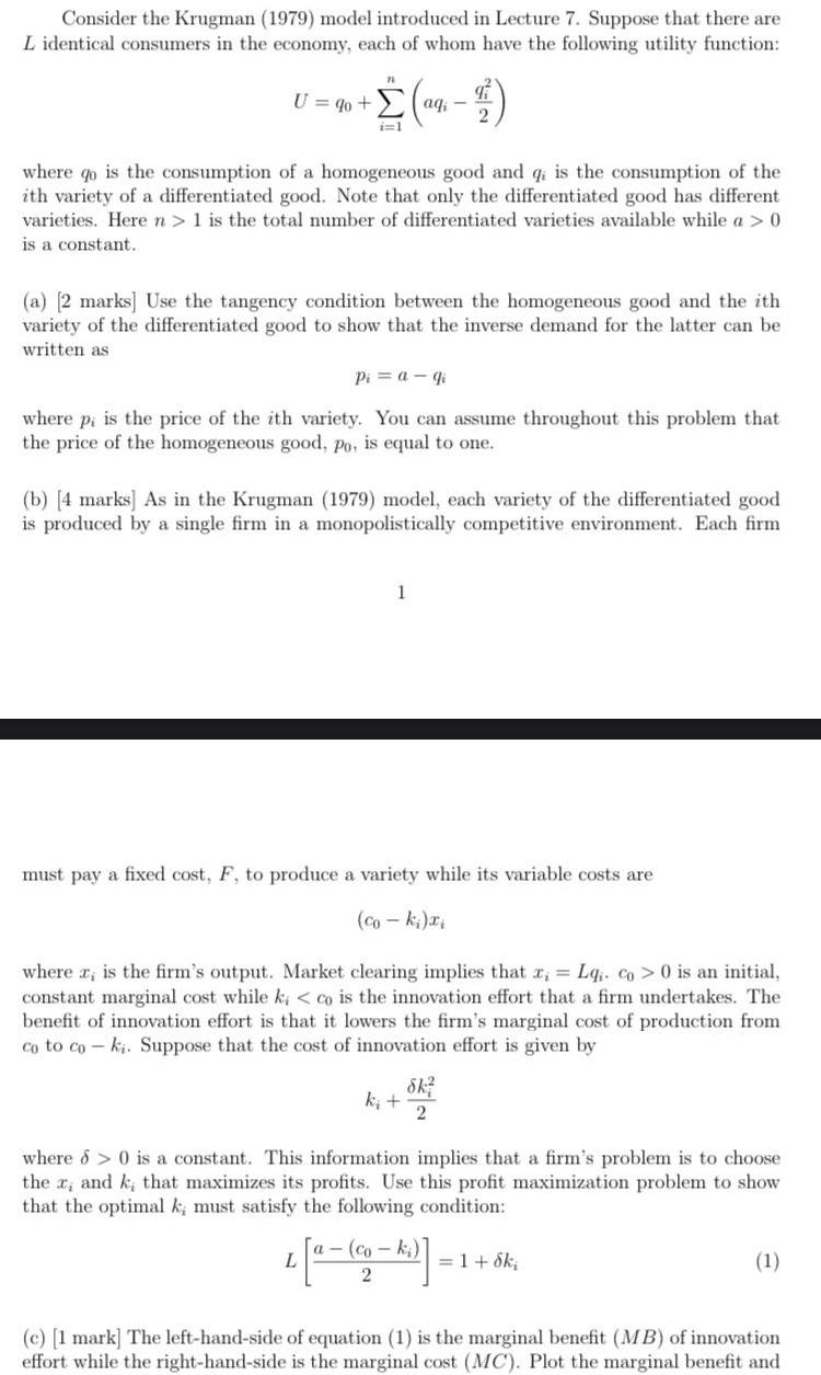 Consider the Krugman (1979) model introduced in | Chegg.com