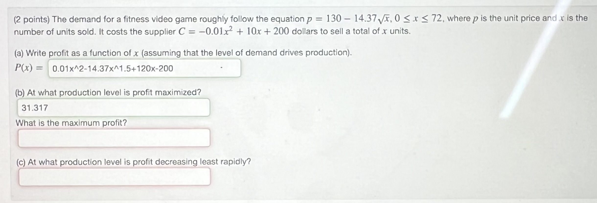 Solved (2 ﻿points) ﻿The demand for a fitness video game | Chegg.com