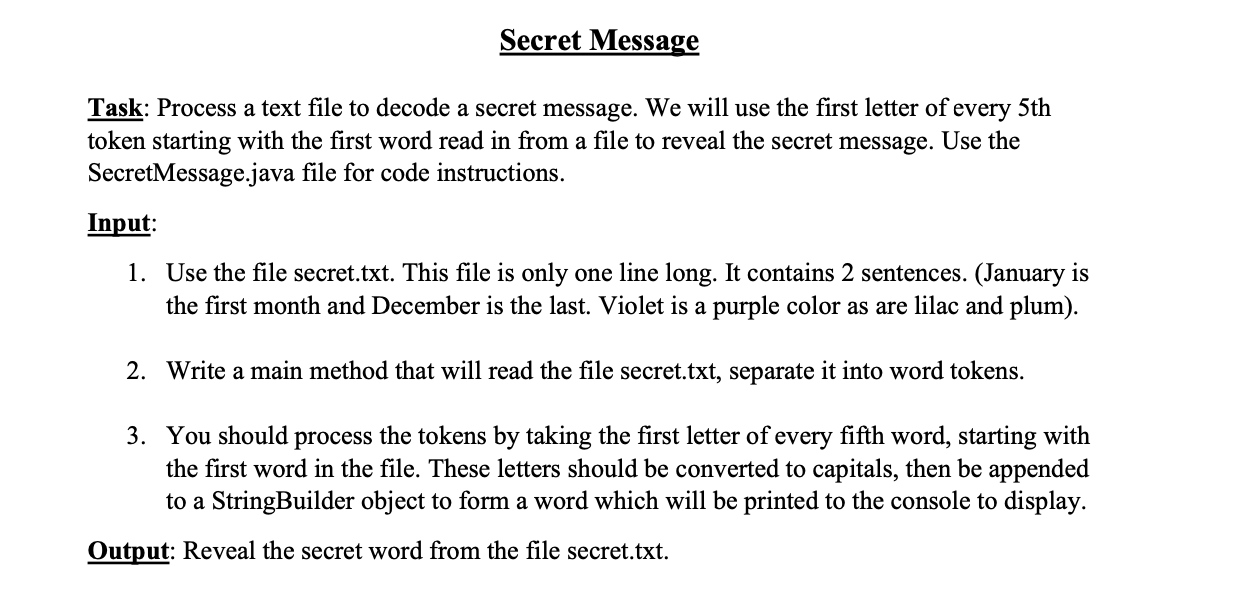 Solved Task: Process a text file to decode a secret message. | Chegg.com