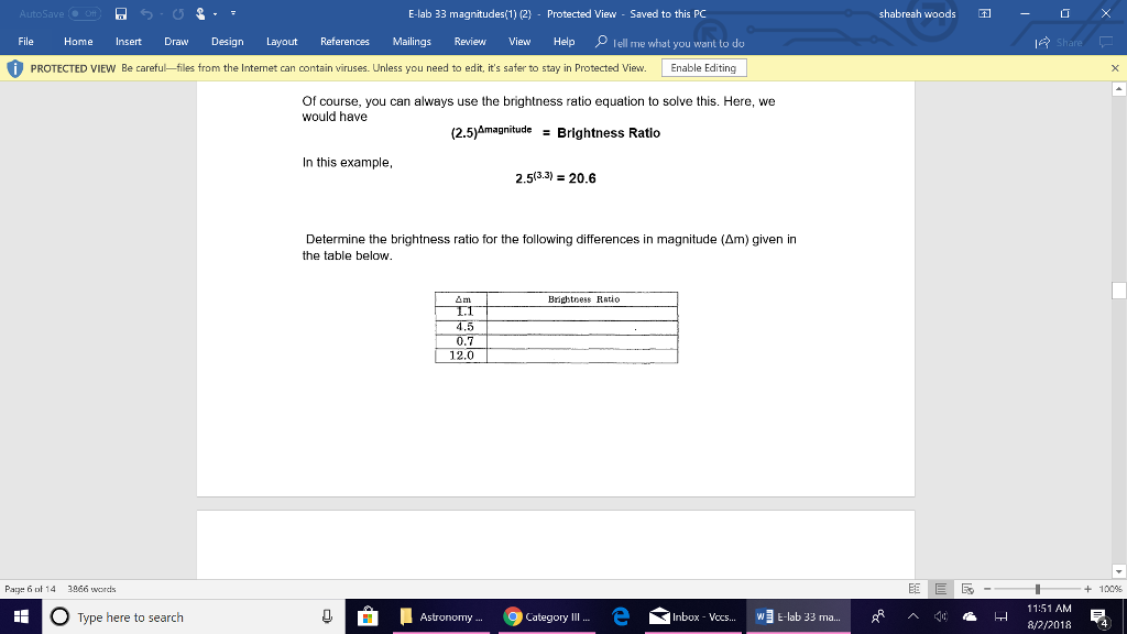 Solved E Lab 33 Magnitudes 1 2 Protected View Saved To