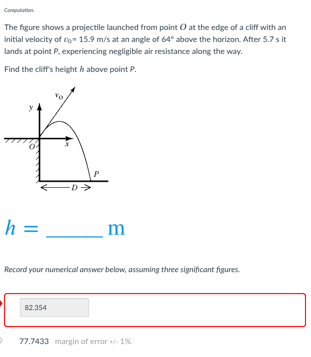 Solved Computation The figure shows a projectile launched | Chegg.com