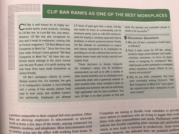 Solved CLIF BAR RANKs AS ONE oF THE BEST woRKPLACES if Bar | Chegg.com