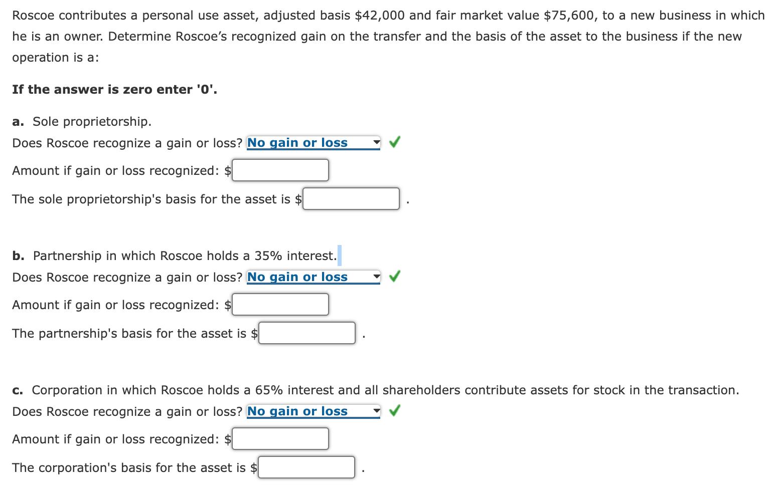 Solved Roscoe contributes a personal use asset, adjusted | Chegg.com