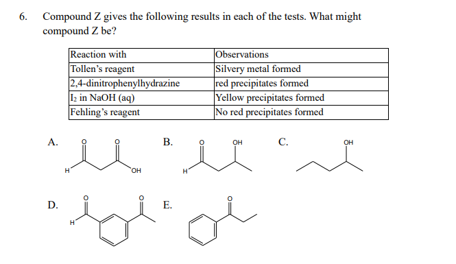 Solved 6. Compound Z gives the following results in each of | Chegg.com