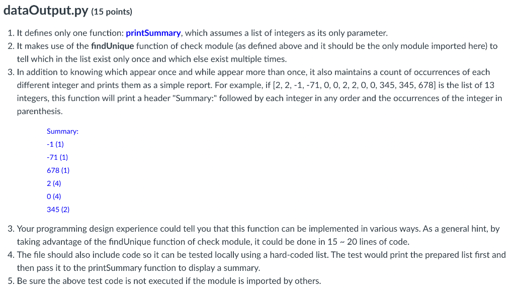 Solved dataOutput.py (15 points) 1. It defines only one | Chegg.com