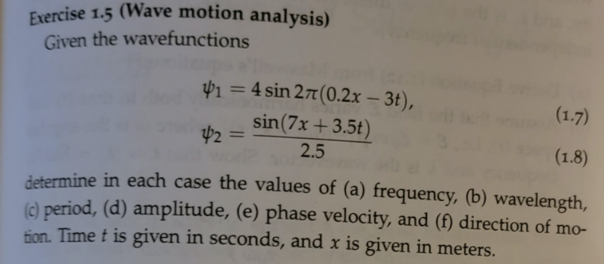 Solved Exercise 1 5 Wave Motion Analysis Given The