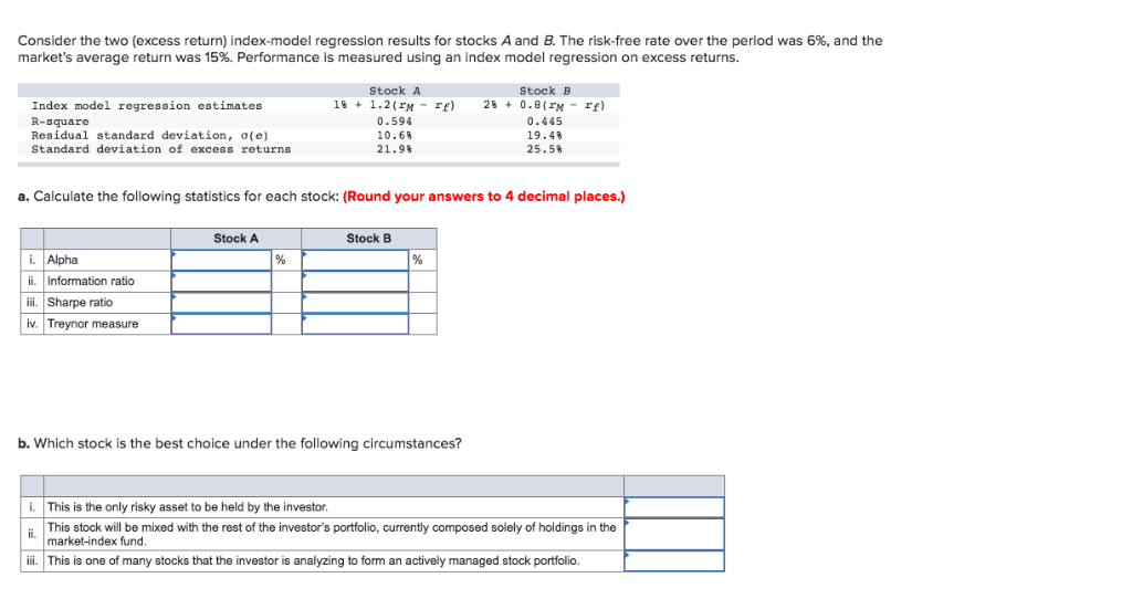 Solved Consider the two (excess return) index-model | Chegg.com
