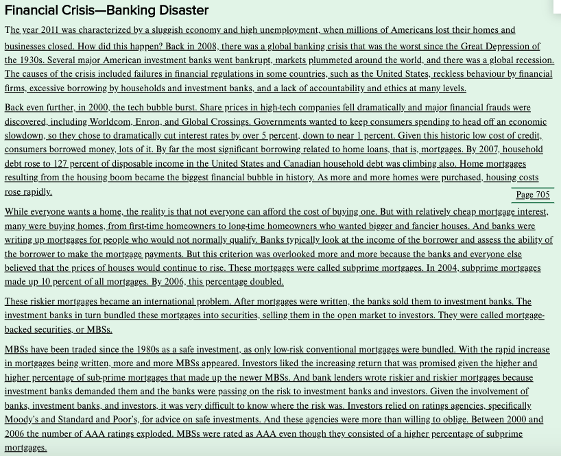 Solved Financial Crisis – Banking Disaster Read the passage | Chegg.com